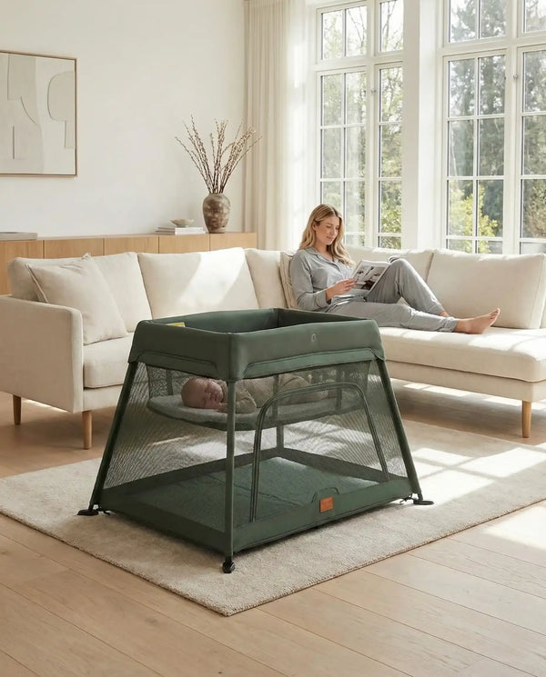 Airpod 3 Travel Cot with Bassinet - Green – Lightweight Compact Travel ...